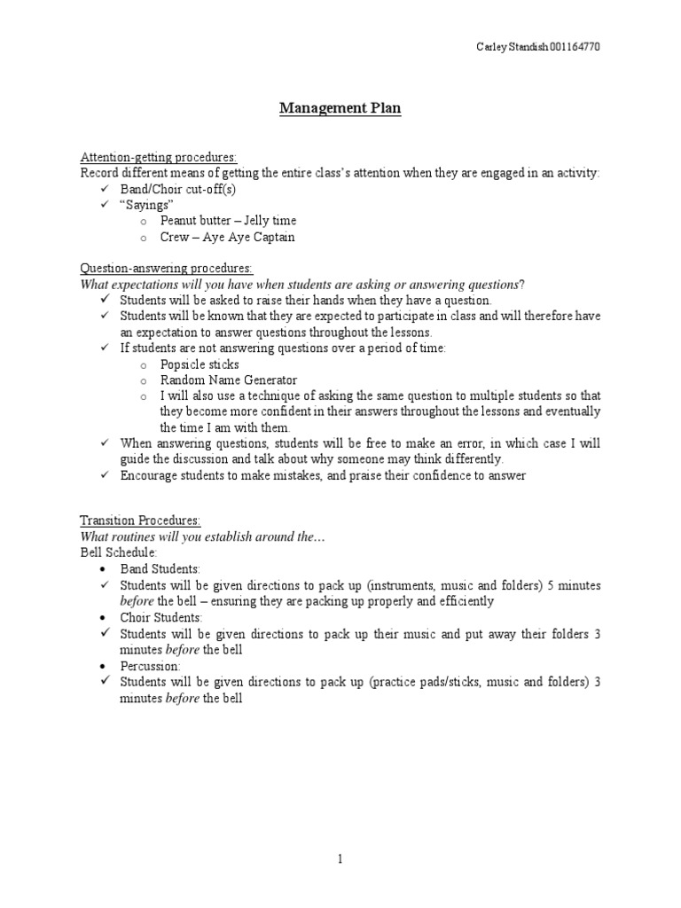 Management Plan | PDF | Homework | Classroom