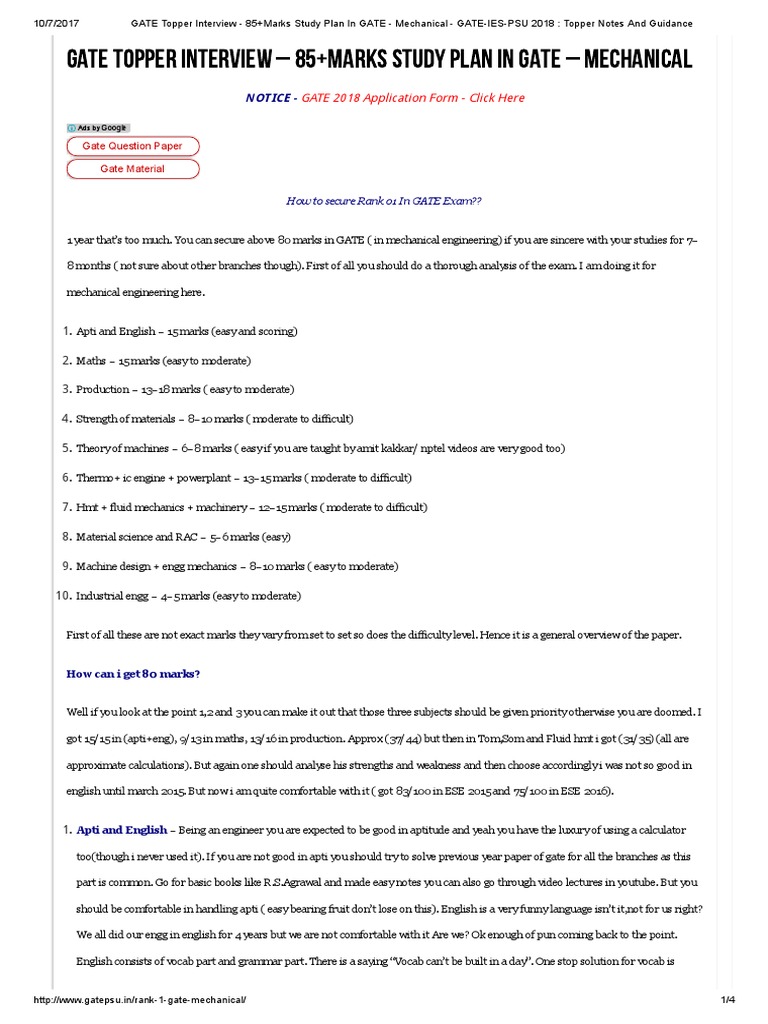 GATE Topper Interview - 85+marks Study Plan in GATE - Mechanical - GATE ...