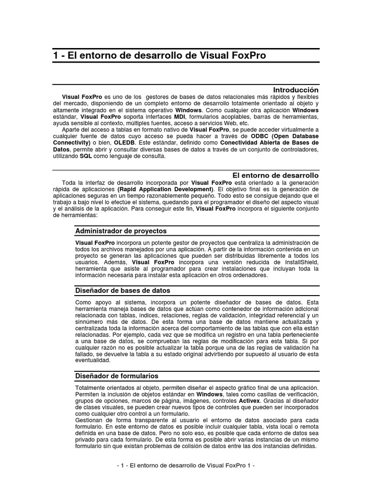 FoxPro - 01 - El Entorno de Desarrollo de Visual FoxPro | PDF | Tabla ...