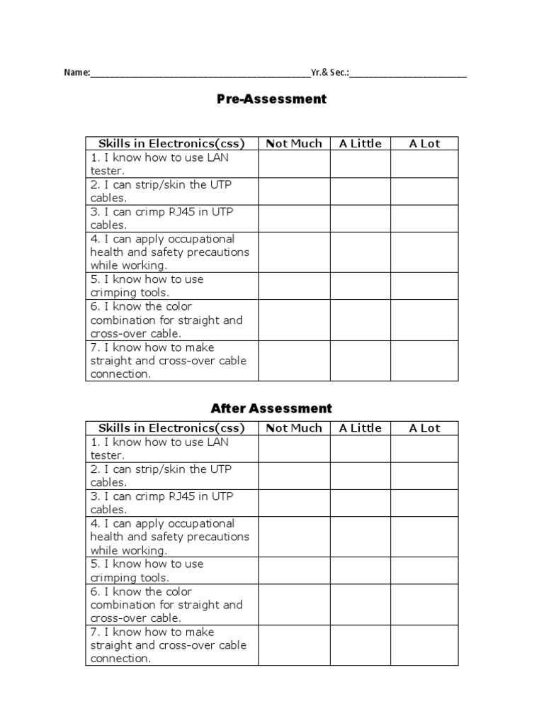 Pre-Assessment: Skills in Electronics (CSS) Not Much A Little A Lot | PDF