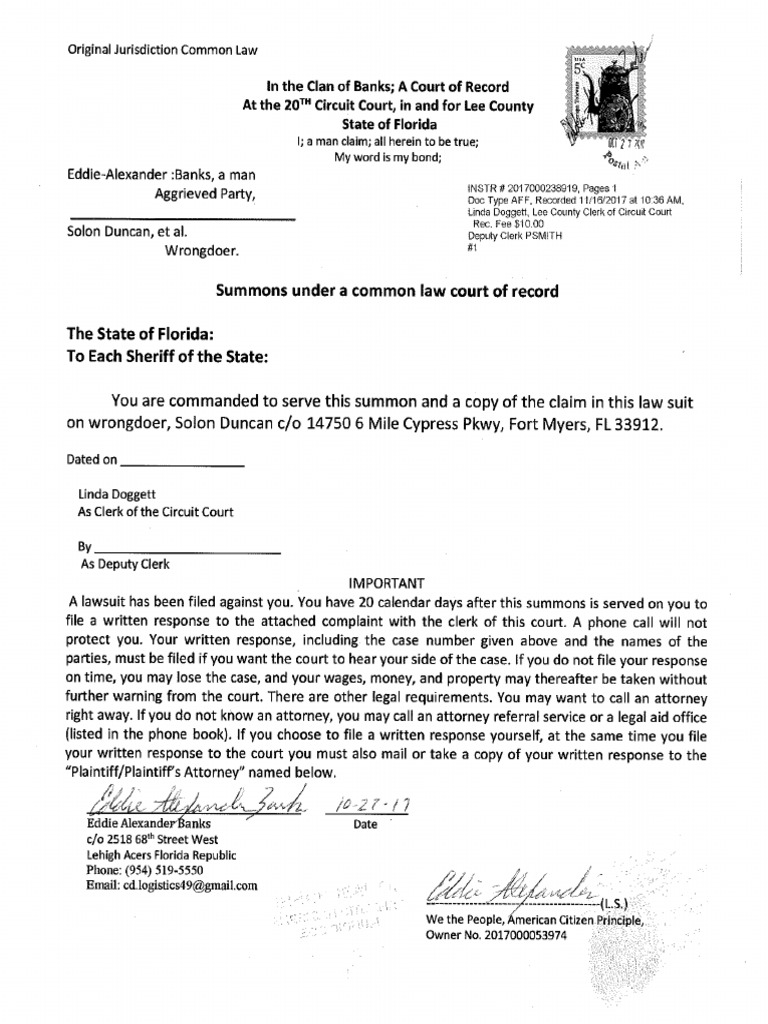 Summons Issued From A Court of Record | PDF