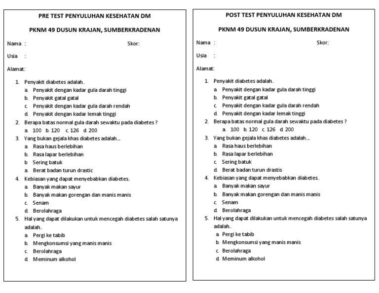 Kuesioner Pre dan Post Test Diabetes | PDF | Gaya Hidup