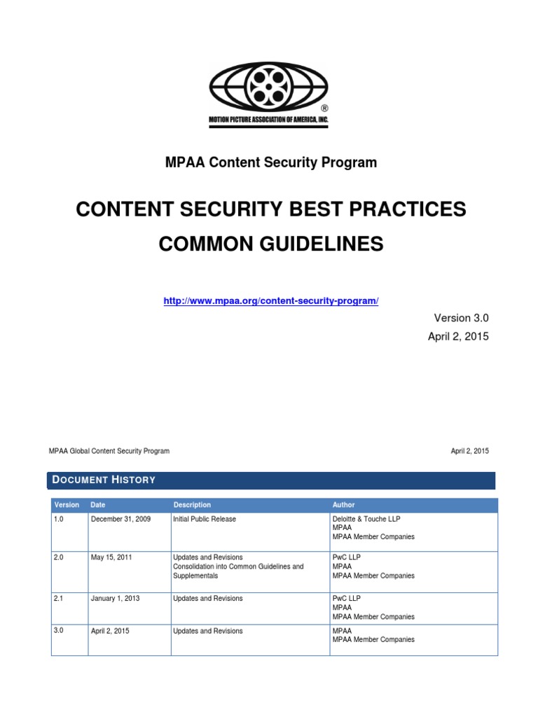 MPAA Best Practices Common Guidelines V3!0!2015!04!02 FINAL r7 | PDF ...