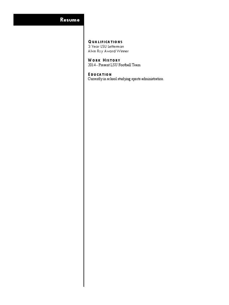 Resume: 3 Year LSU Letterman Alvin Roy Award Winner | PDF