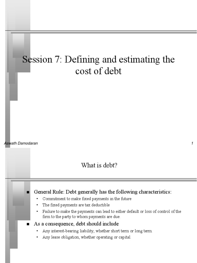 Session 7: Defining and Estimating The Cost of Debt: Aswath Damodaran 1 | PDF | Cost Of Capital ...