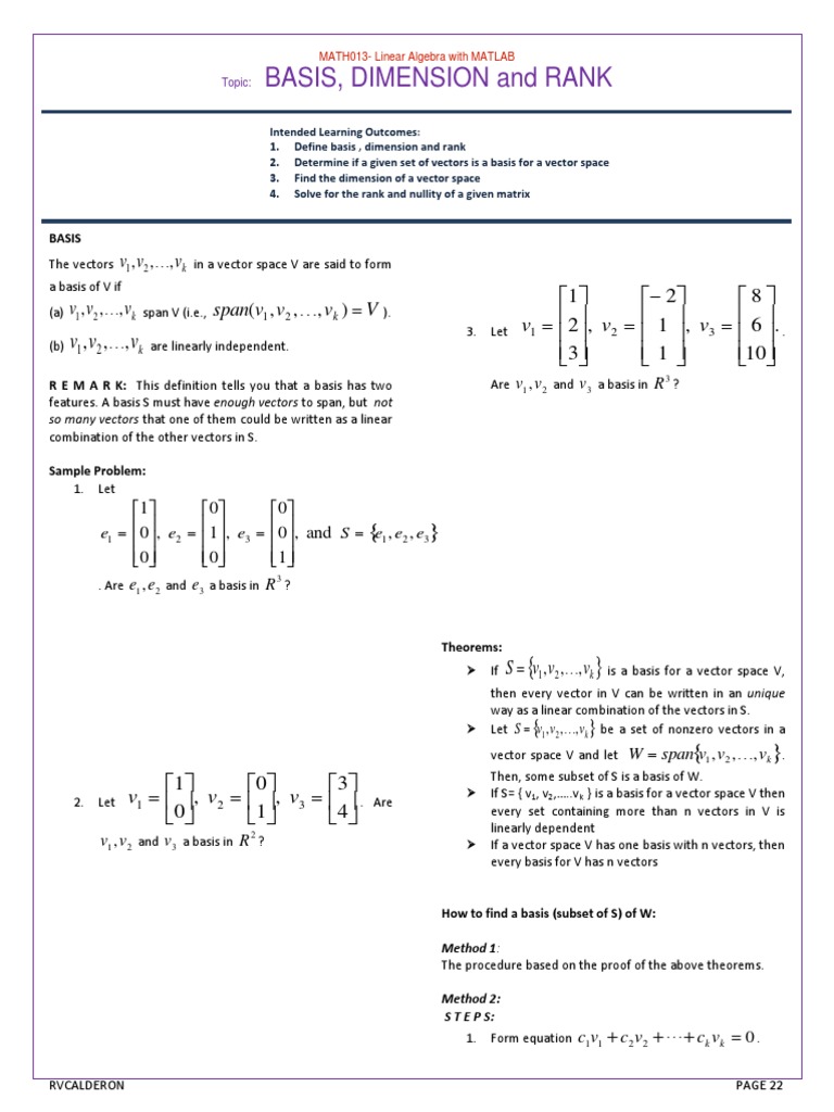 Basis and Dimension | PDF | Basis (Linear Algebra) | Matrix Theory