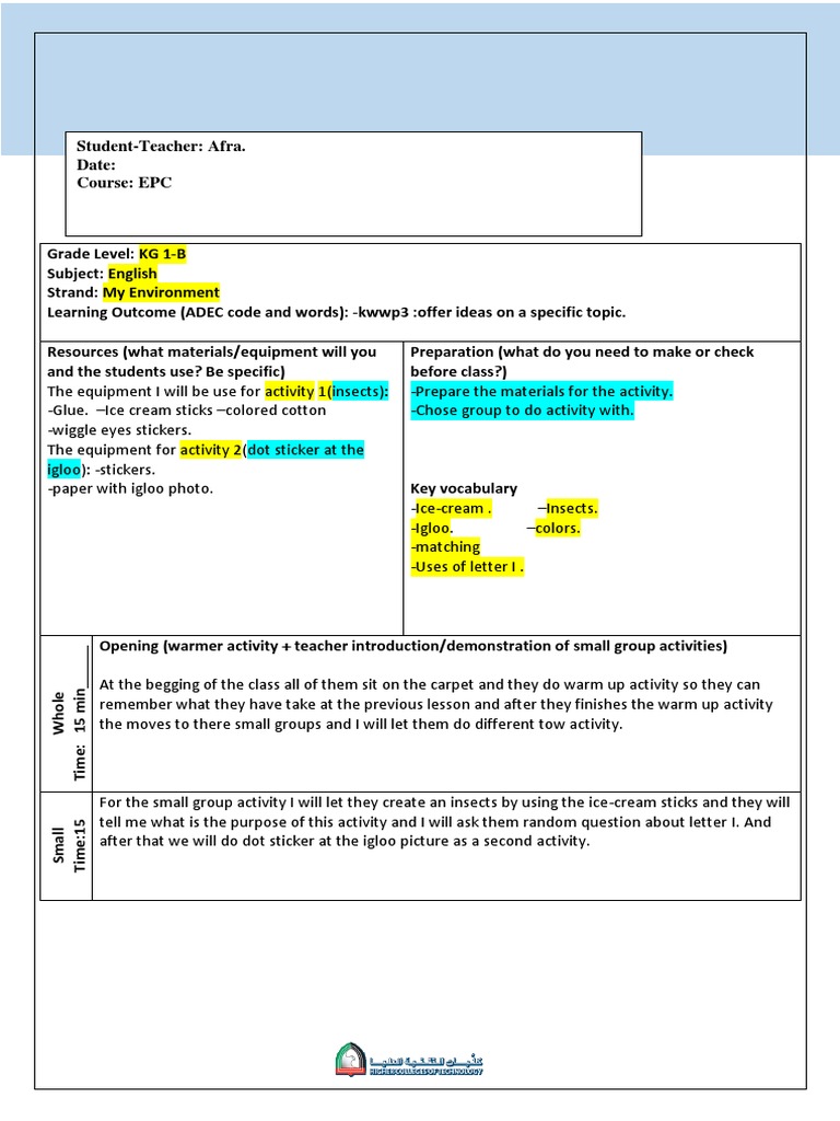 Bachelor of Education: Opening (Warmer Activity + Teacher Introduction ...