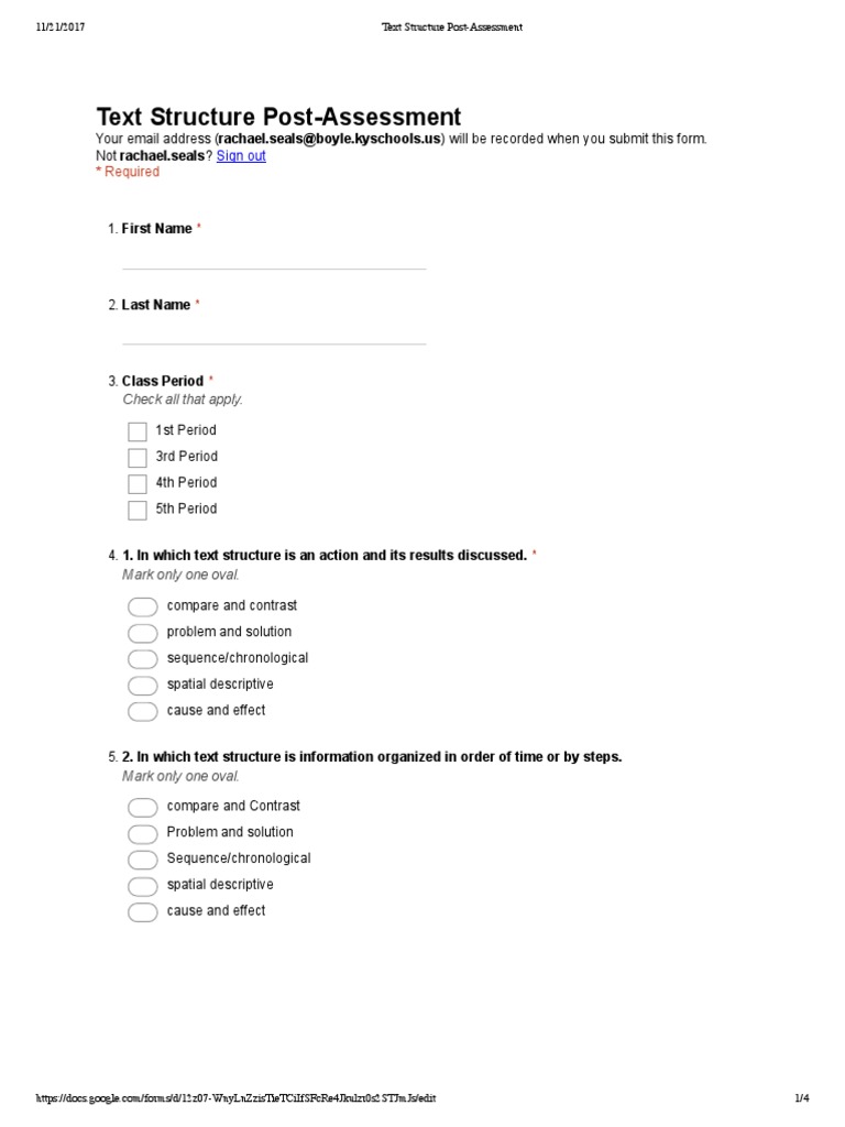 Text Structure Post-Assessment | PDF | Matter | Causality