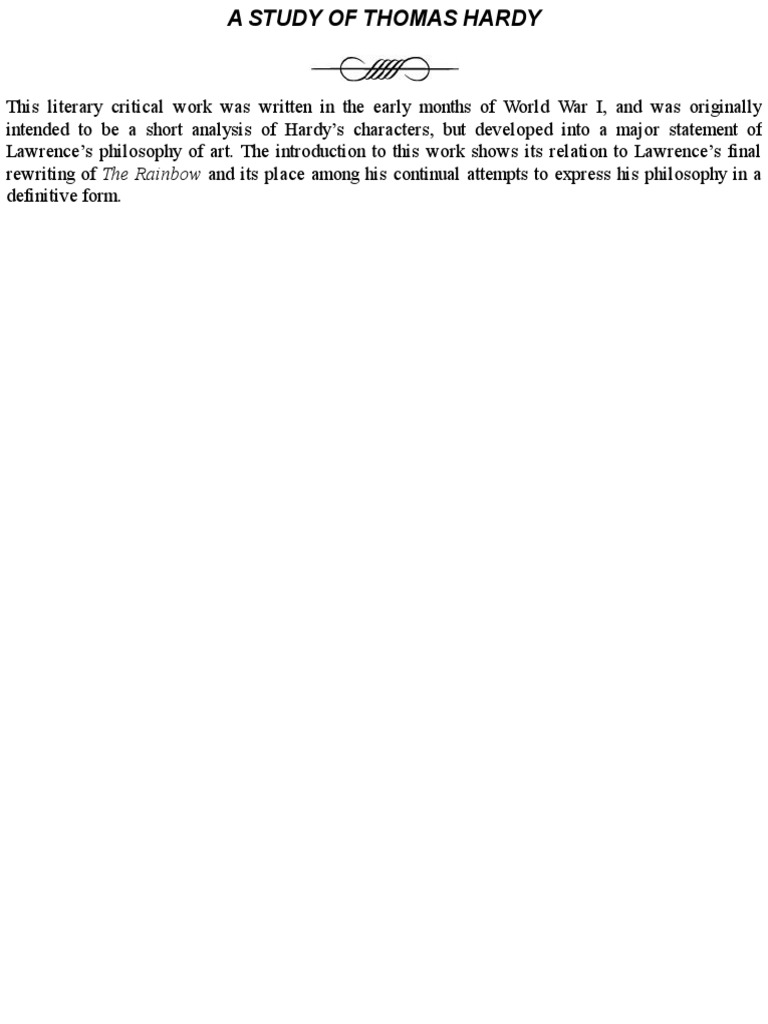 DH Lawrence Introduction To A Study of Thomas Hardy | PDF | Plants