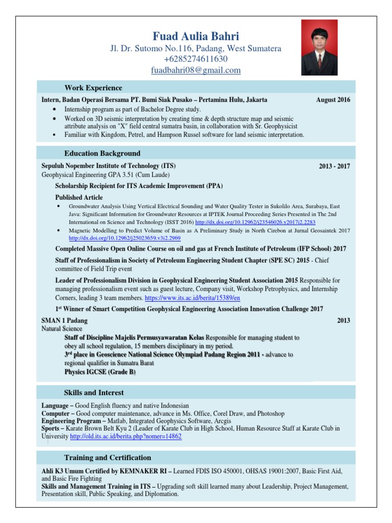 Curriculum Vitae - Fuad Aulia Bahri | PDF | Engineering | Science