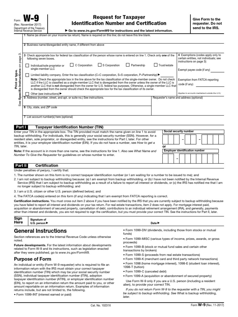 Request for Taxpayer Identification Number and Certification Form W-9 ...