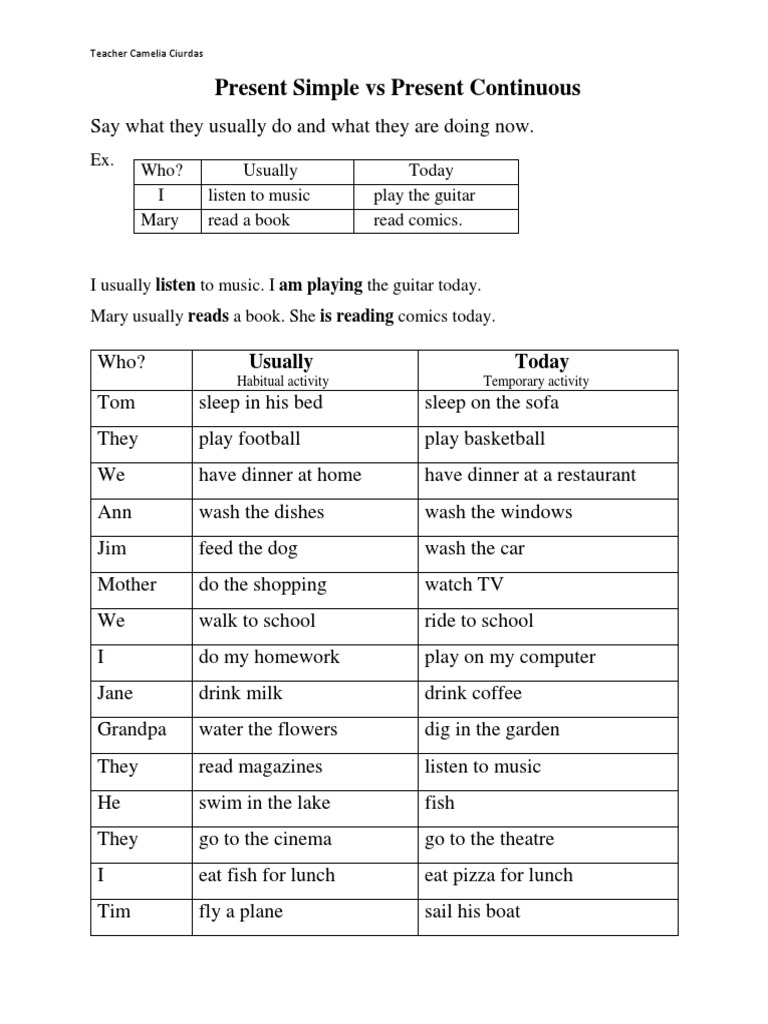 0 Present Simple Vs Present Continuous Table PDF | PDF