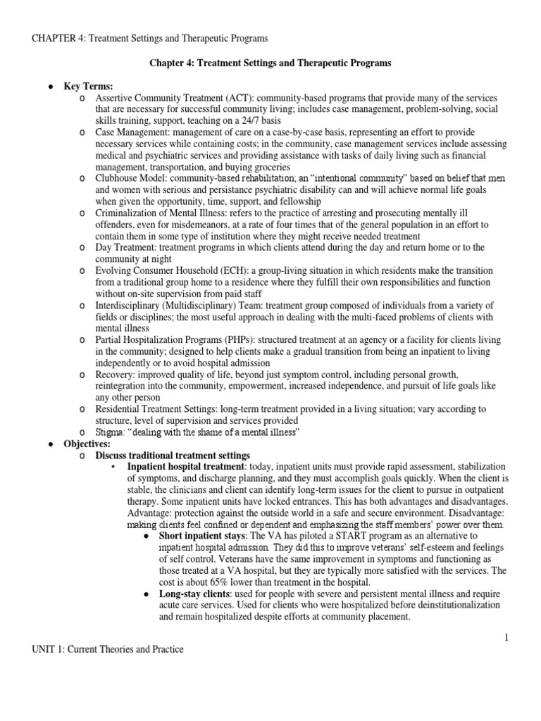 Chapter 4 Treatment Settings and Theraputic PRograms | PDF | Mental ...