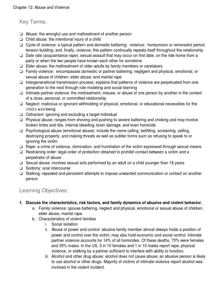 Chapter 12 Abuse and Violence | PDF | Domestic Violence | Violence