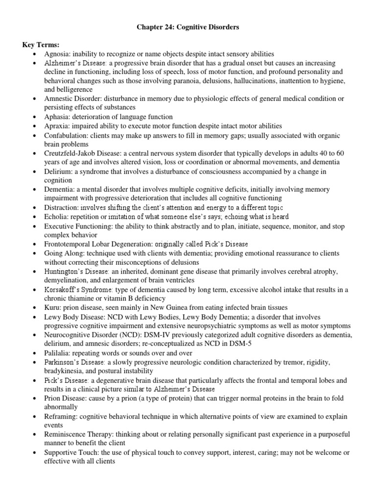 Chapter 24 Cognitive Disorders | PDF | Dementia | Alzheimer's Disease