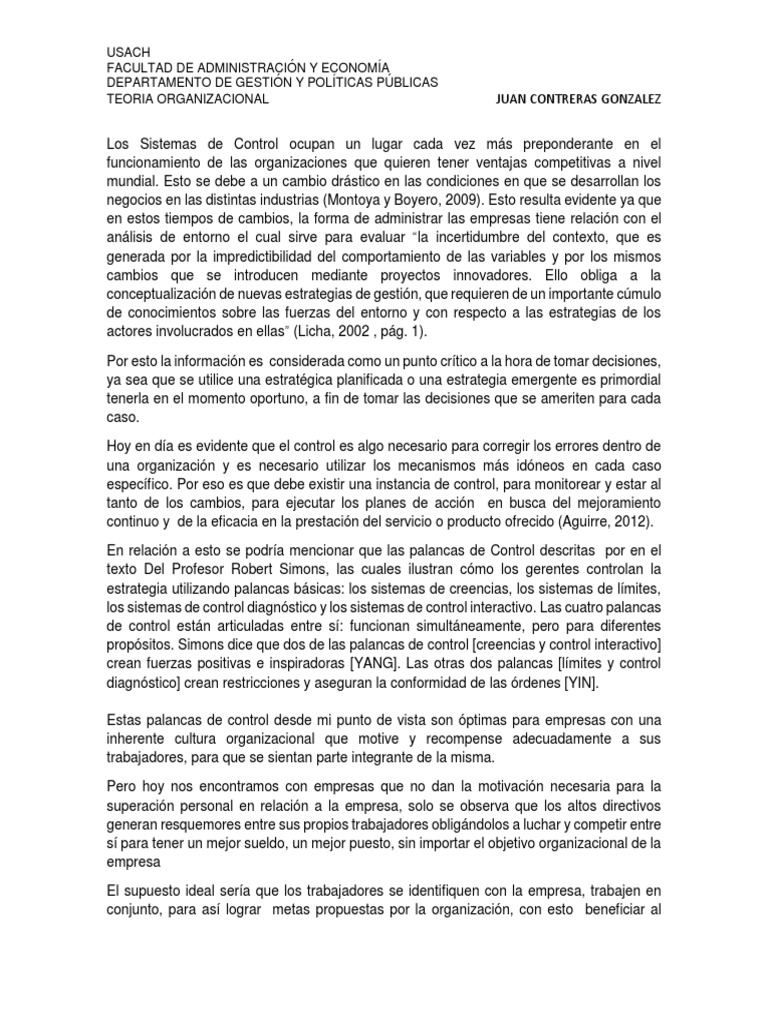 Palancas de Control en Organizaciones | PDF | Toma de decisiones ...