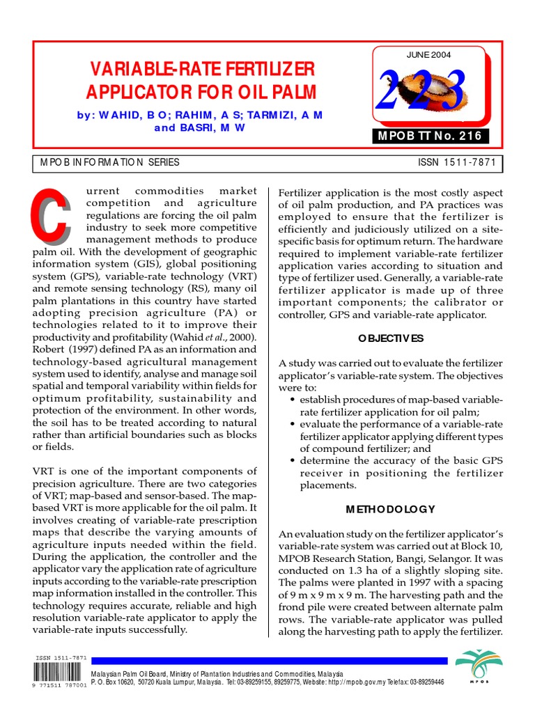 Variable-Rate Fertilizer Applicator For Oil Palm: By: Wahid, B O Rahim, A S Tarmizi, A M and ...