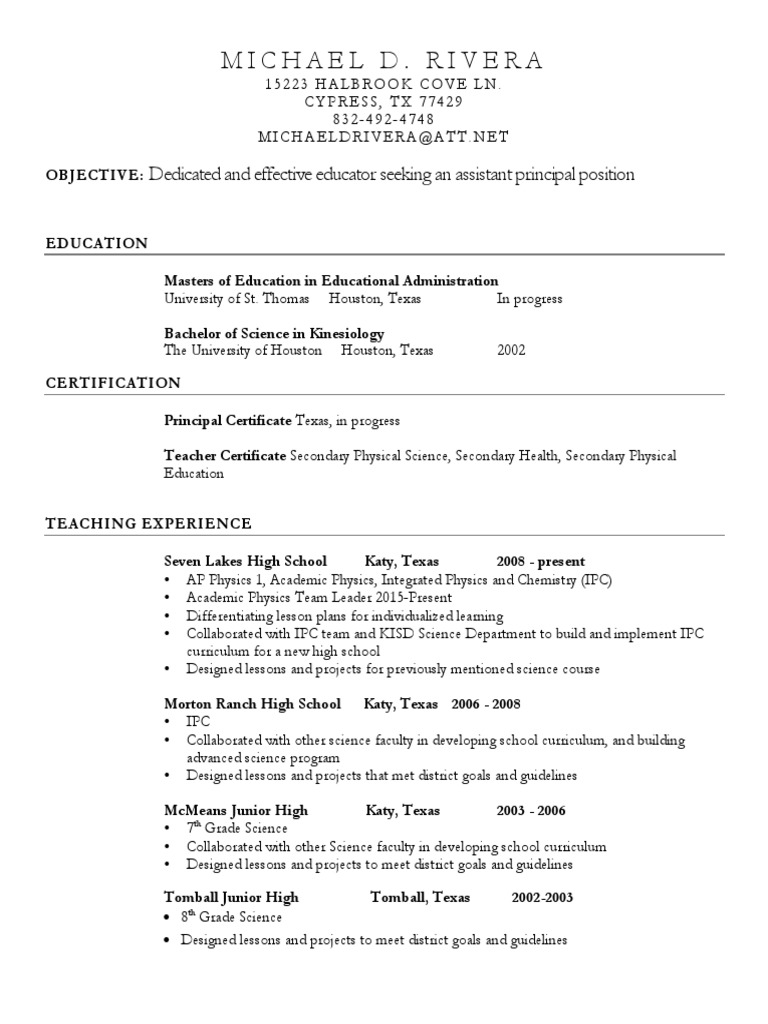 Michael Rivera: Educator Resume | PDF | Philosophy Of Education | Learning