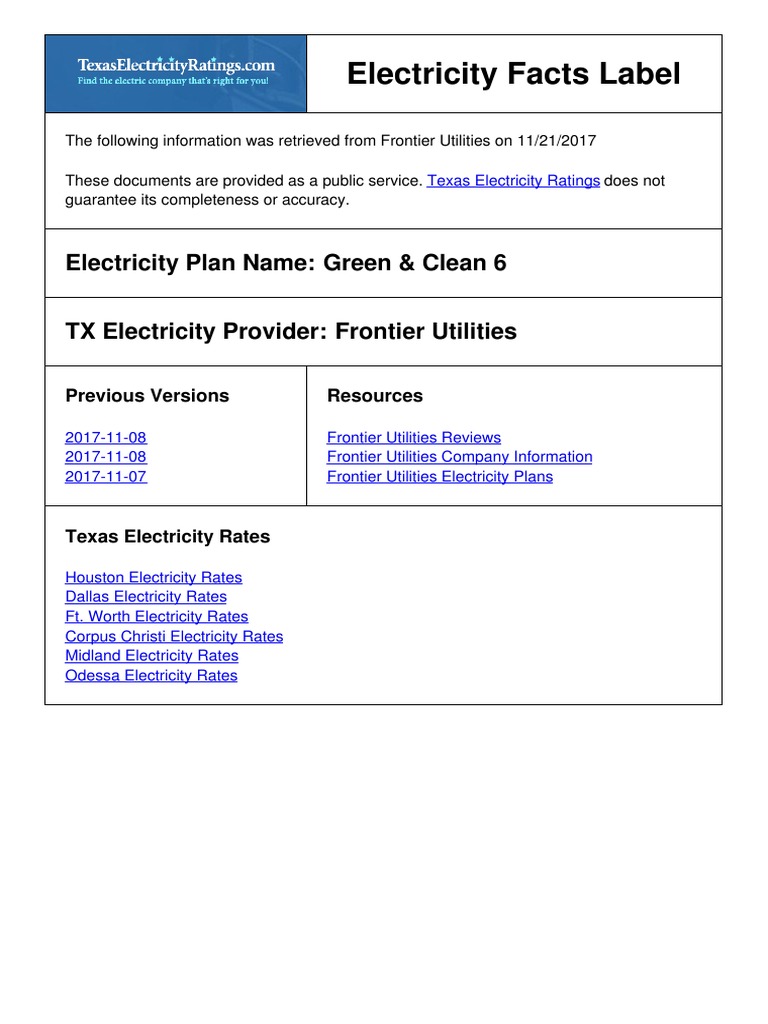 Frontier Utilities Green & Clean 6 EFL | PDF | Kilowatt Hour | Fee