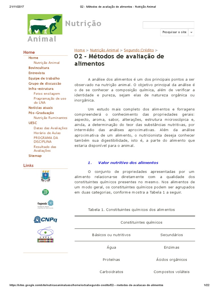 02 - Métodos de Avaliação de Alimentos - Nutrição Animal | PDF ...