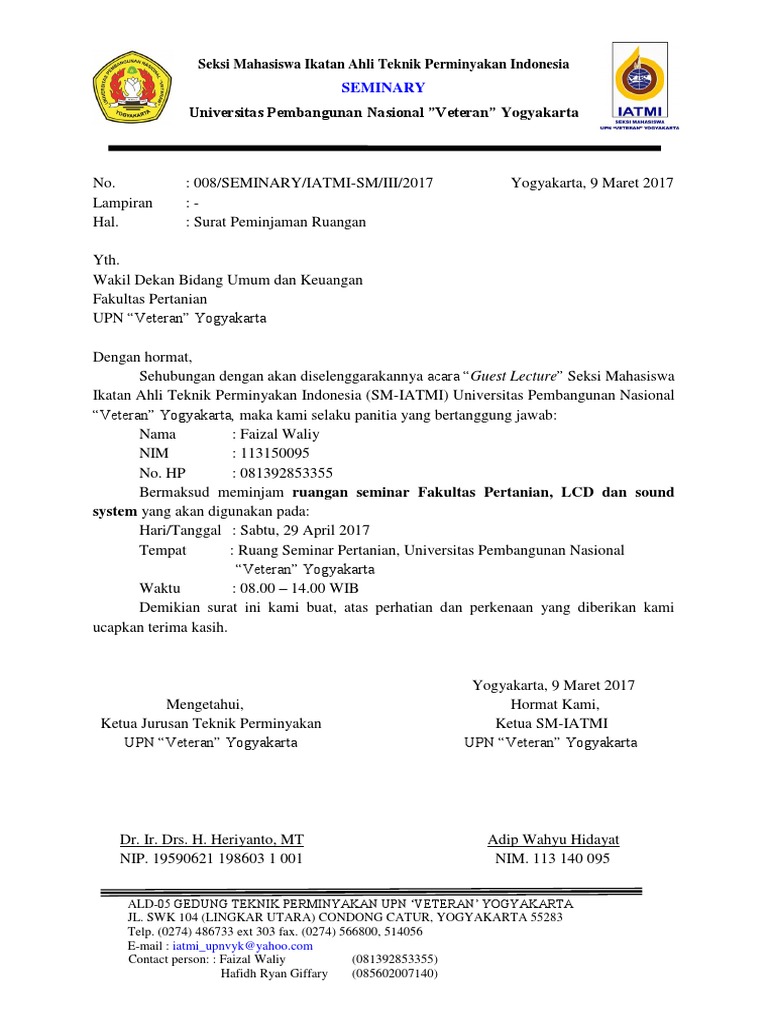 Surat Peminjaman Ruangan | PDF