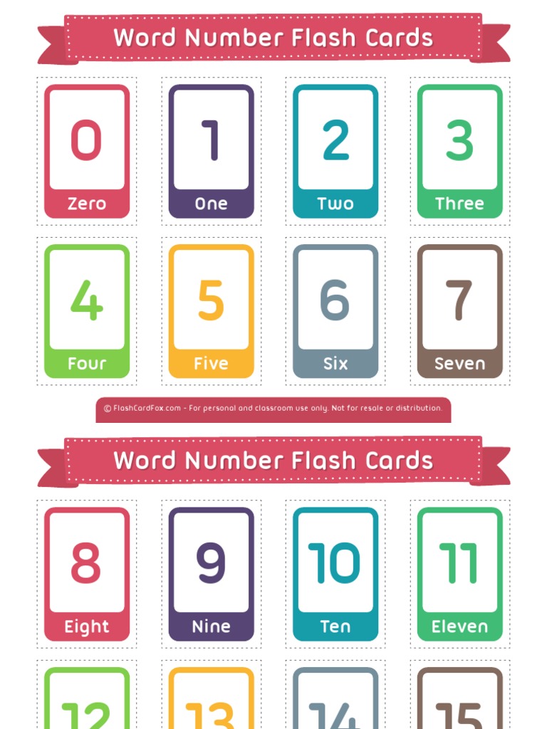 Word Number Flash Cards 2x3 | PDF