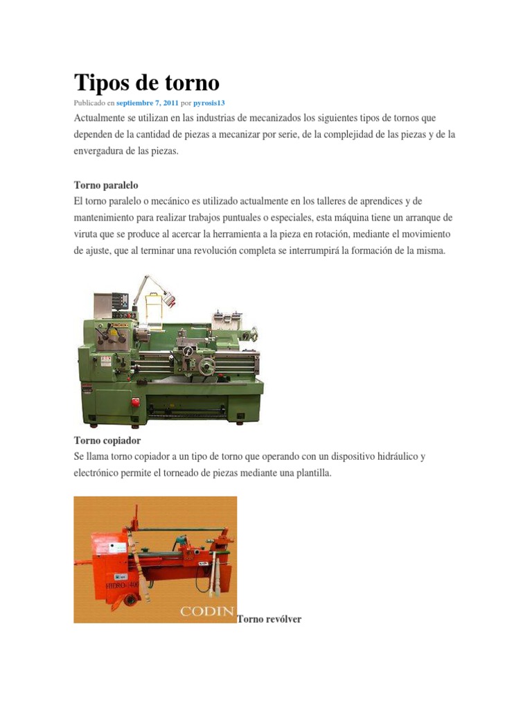 Tipos de Torno | PDF | Control numerico | Mecanizado