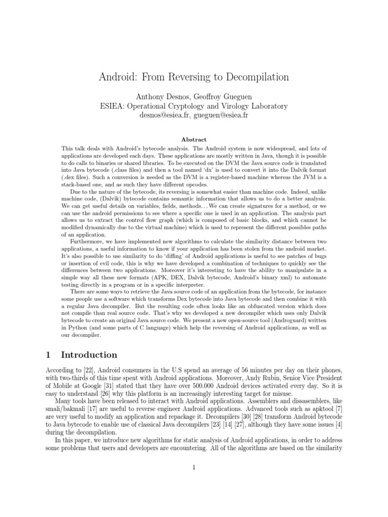 Android From Reversing To Decompilation | PDF | Java Virtual Machine | Source Code