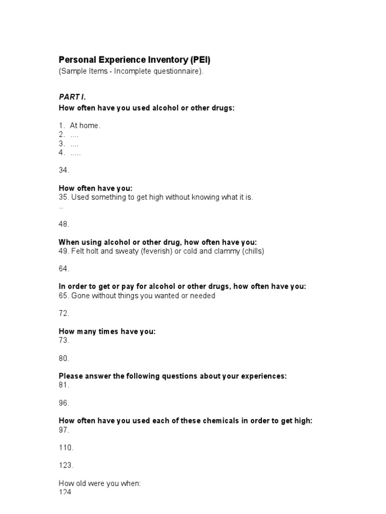 Personal Experience Inventory (PEI) | PDF