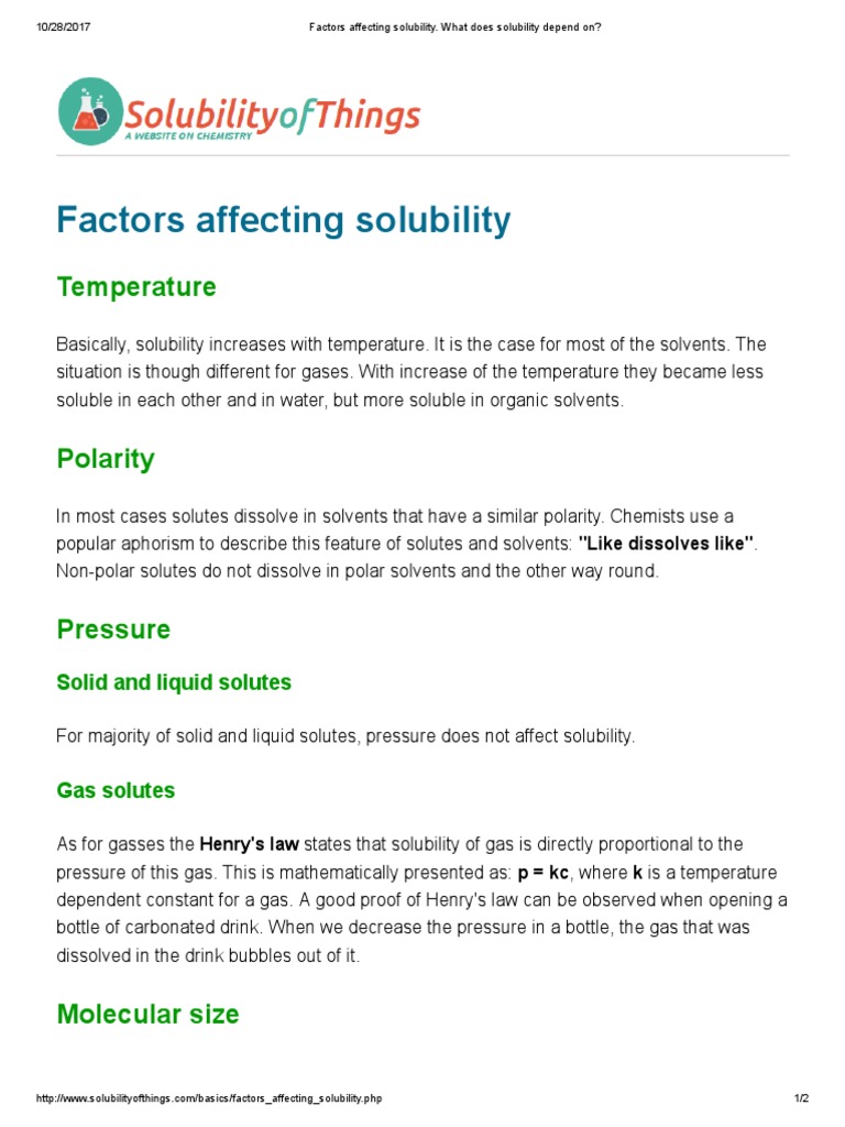 Factors Affecting Solubility | PDF | Solubility | Solution