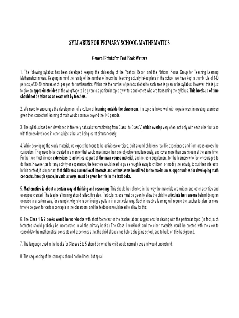 Maths - Syllabus Class 1 | Download Free PDF | Integer | Shape