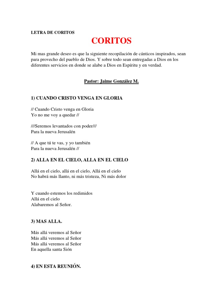 Letra de Coritos | Cristo (título) | Jesús