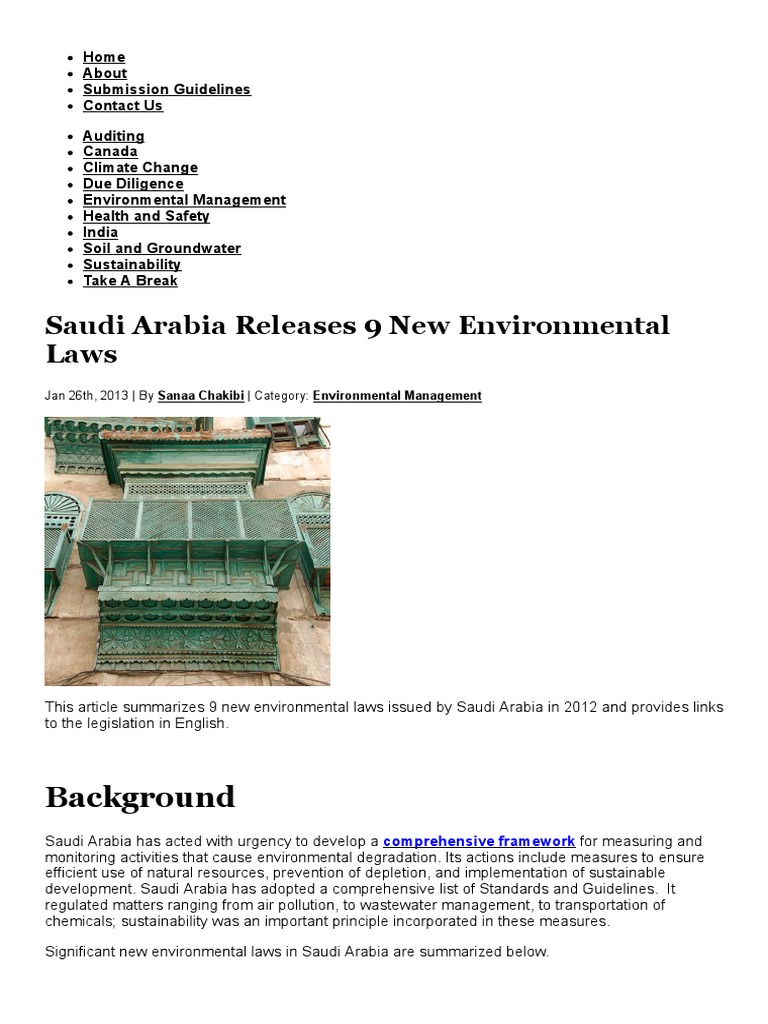 Saudi Arabia's 9 New Environmental Laws | PDF | Dangerous Goods | Noise