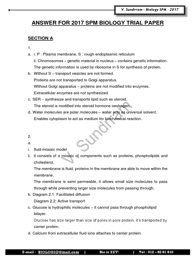 2017 SPM Biology Trial Paper Answers | PDF | Cell Membrane | Heart