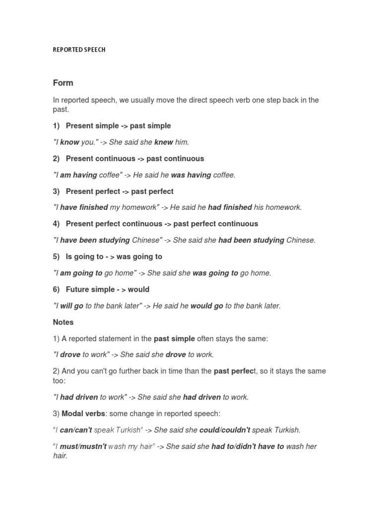 1) Present Simple - Past Simple: Reported Speech | PDF