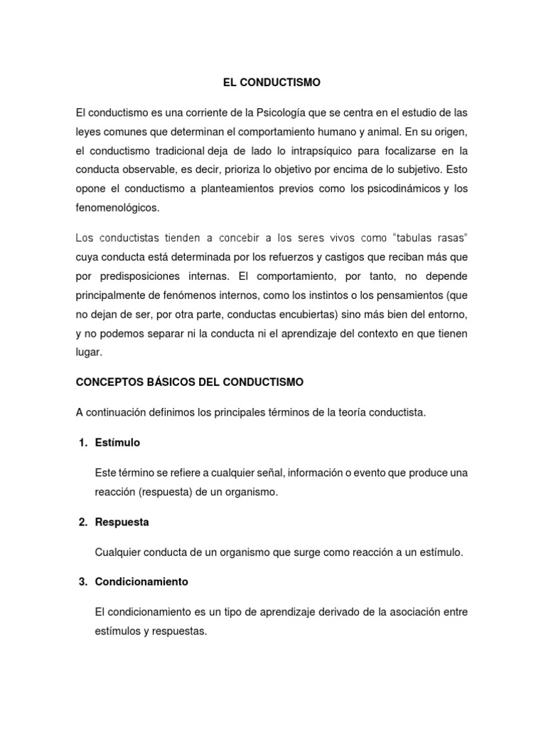 Qué Es El Conductismo | PDF | Sicología | Comportamiento