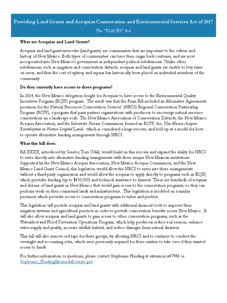 PLACES Act One-Pager | PDF | Natural Resources Conservation Service ...