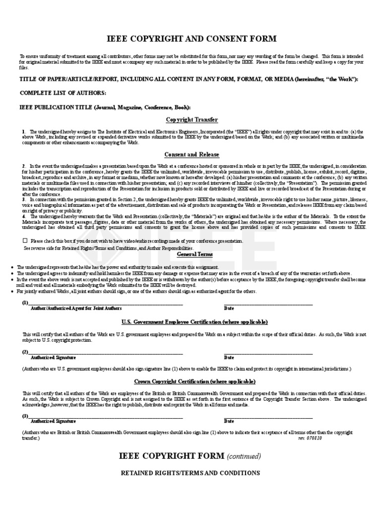 IEEE Copyright Form | Copyright | Intellectual Property