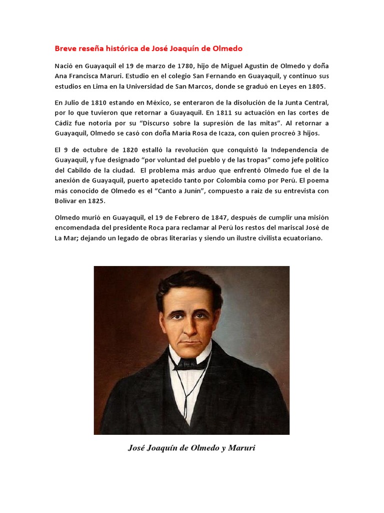 Breve Reseña Histórica de José Joaquín de Olmedo | PDF