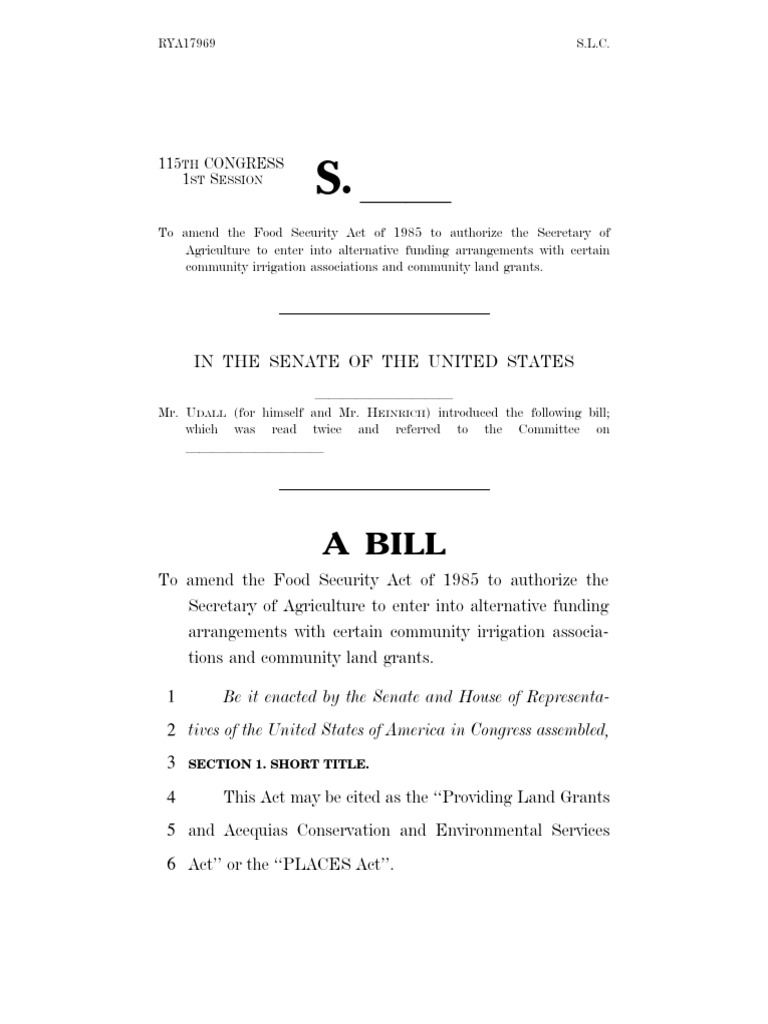 A Bill: 115 Congress 1 S | Bill (Law) | United States Senate