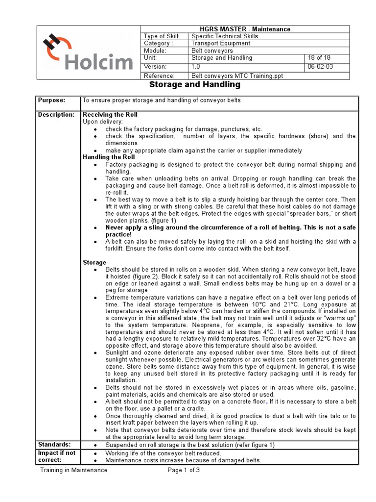 Proper Storage and Handling of Conveyor Belts | PDF | Warehouse ...