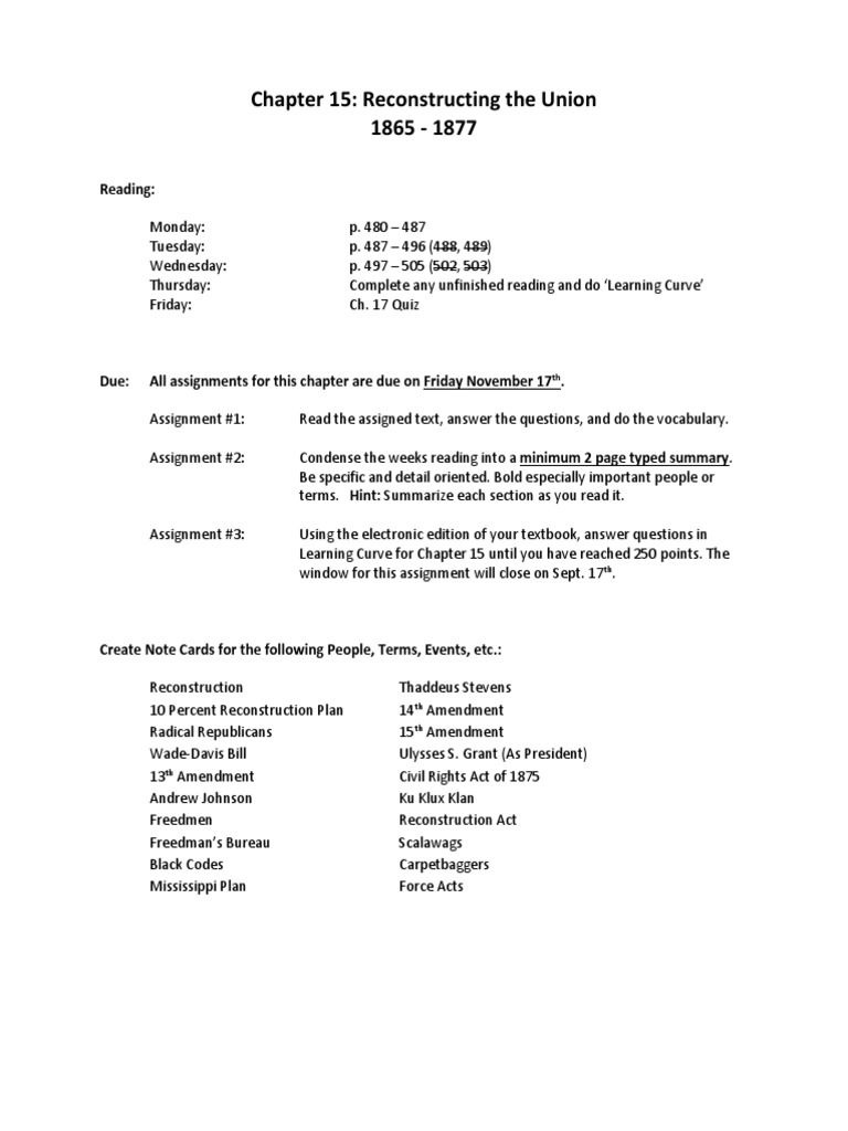 Reconstruction Era Assignments | PDF | Reconstruction Era | Confederate ...