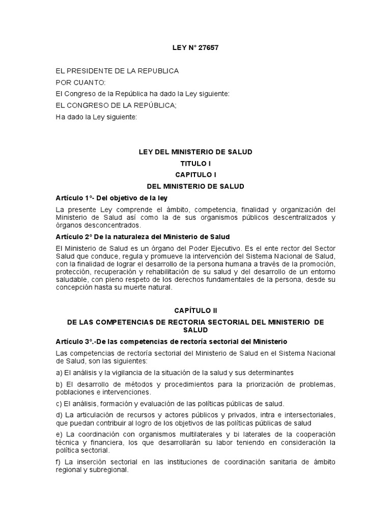 Ley #27657 Ministerio de Salud | PDF | Hospital | Planificación