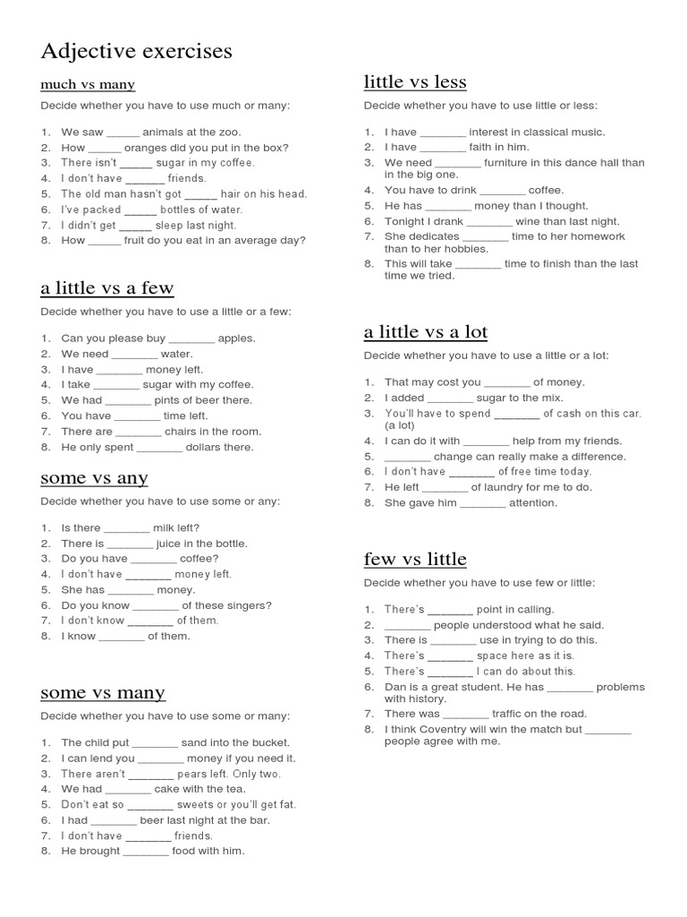Adjective Exercises: Little Vs Less | Download Free PDF | Drink | Beverages