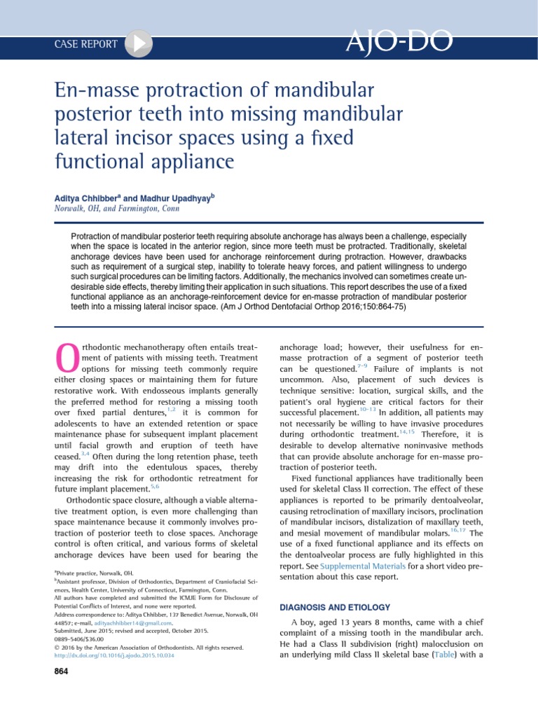 En-Masse Protraction of Mandibular Posterior Teeth Into Missing ...