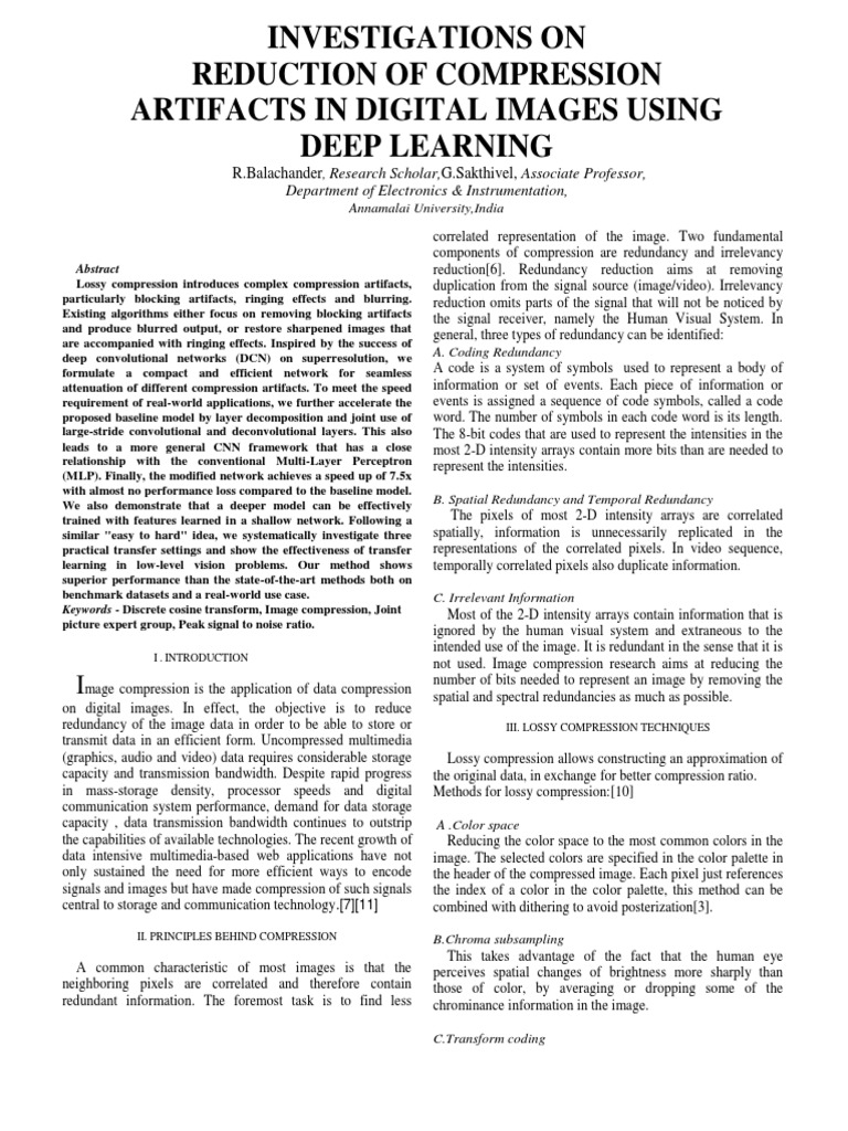 Investigations On Reduction of Compression Artifacts in Digital Images Using Deep Learning | PDF ...