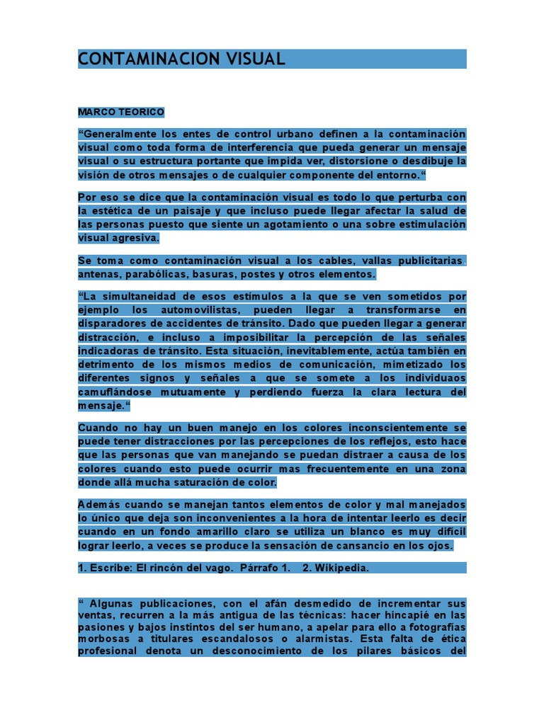 Contaminación Visual: Impactos y Soluciones | PDF | Percepción visual | Mal