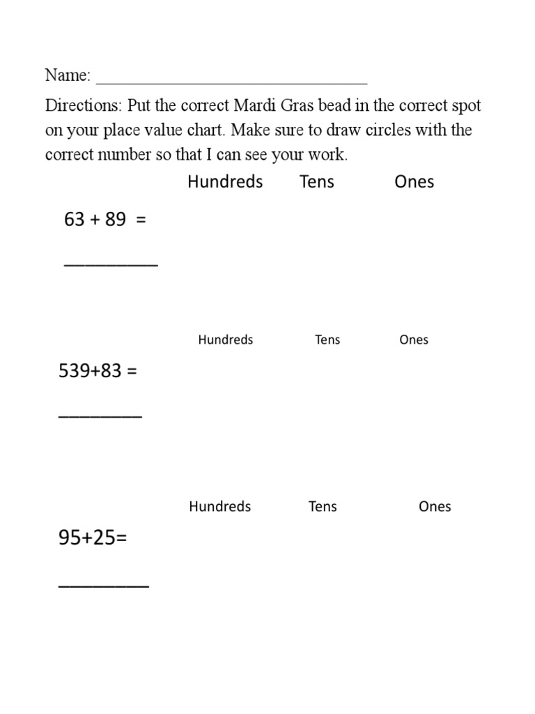 Mardi Gras Bead Place Value Activity | PDF
