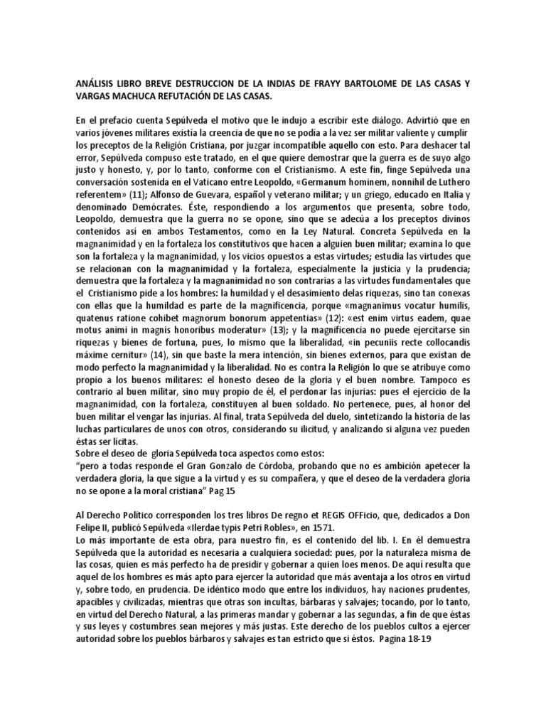 Analisis de Fray Bartolome de Las Casas y Refutacion de Las Casas ...