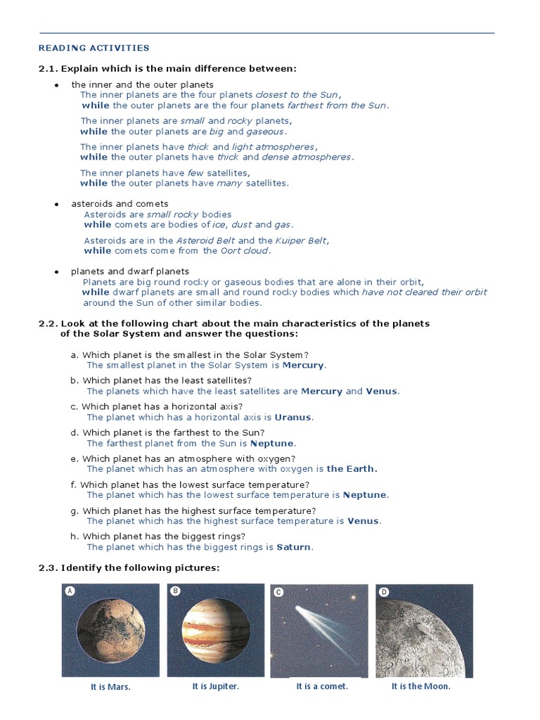 The Solar System (Answer Key) | PDF | Solar System | Natural Satellite